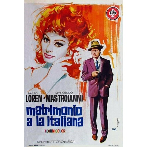 Плакат, постер на бумаге Брак по-итальянски (Matrimonio all italiana), Витторио Де Сика. Размер 30 х 42 см