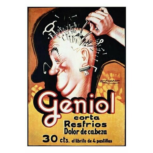 Плакат, постер на холсте иностранный Geniol Poster with a Pierced Head. Размер 60 х 84 см