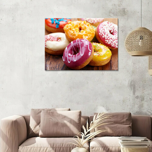 Картина/Картина на холсте для интерьера/Картина на стену/Картина для кухни/ - Аппетитные пончики в разноцветной глазури 30х40