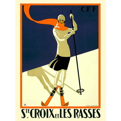 Плакат, постер на бумаге Sainte-Croix Les Rasses/винтажный/ретро. Размер 30 на 42 см