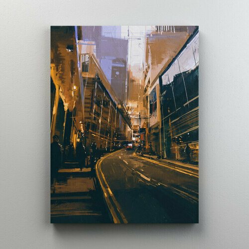 Интерьерная картина на холсте "Улицы в современном городском городе - вечером" размер 22x30 см