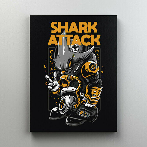 Интерьерная картина на холсте "Винтажный постер - атака акулы" размер 45x60 см