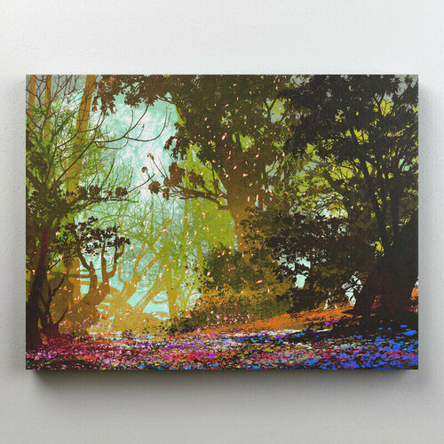 Интерьерная картина на холсте "Разноцветный листопад в лесу" размер 40x30 см