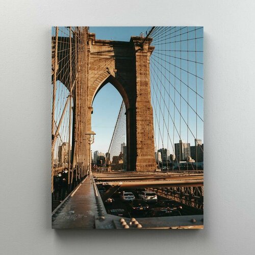 Интерьерная картина на холсте "Подвесной Бруклинский мост в США Нью-Йорк" размер 22x30 см