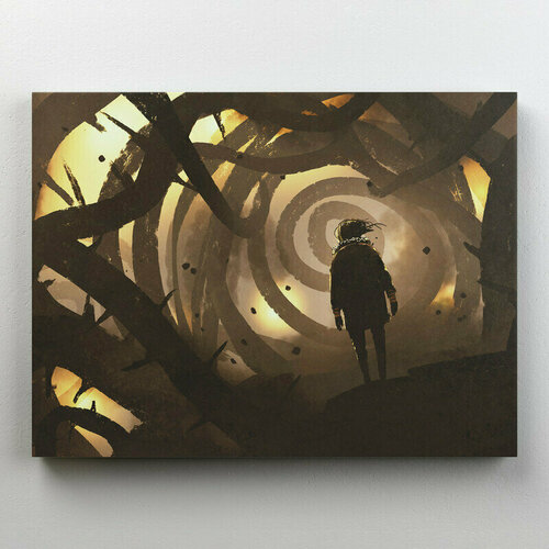 Интерьерная картина на холсте "Девочка, идущая по туннелю из гигантских корней" размер 40x30 см