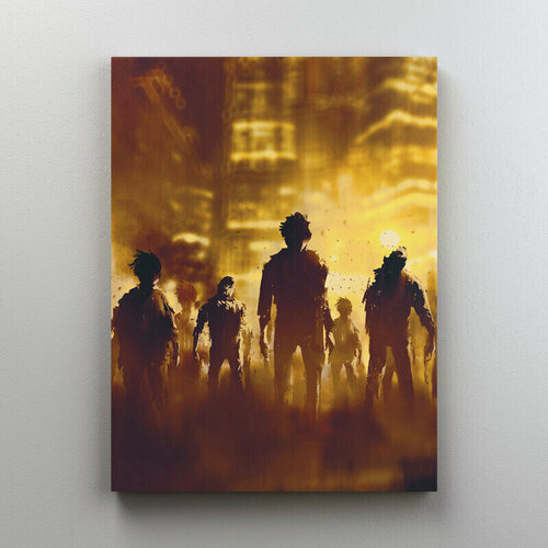Интерьерная картина на холсте "Толпа зомби гуляет по городу ночью" размер 22x30 см