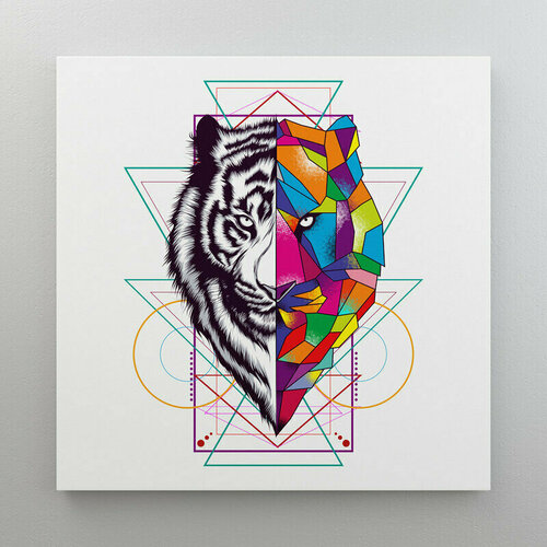 Интерьерная картина на холсте "Постер в стиле поп-арт - Хищный тигр" размер 25x25 см