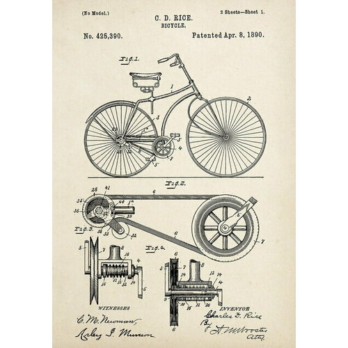 Плакат, постер на бумаге подробная схема устройства крутящего момента велосипеда. Для велосипедистов. Размер 30 х 42 см