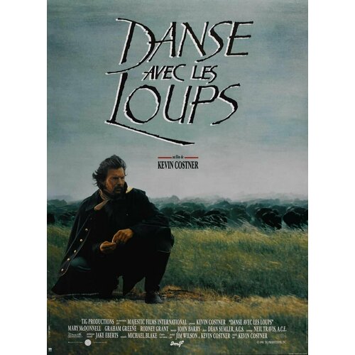 Плакат, постер на бумаге Танцующий с волками (Dances with Wolves, 1990г). Размер 30 х 42 см