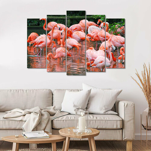 Модульная картина/Модульная картина на холсте/Модульная картина в подарок/ Розовые фламинго 3 - Pink flamingos 3 2 2 150х100