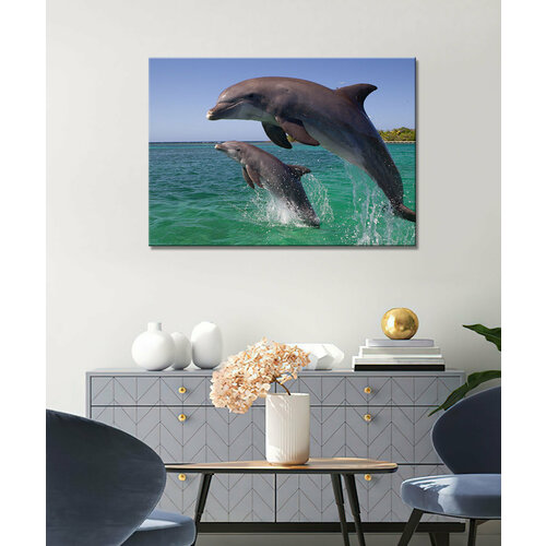 Картина - дельфин, экзотический дельфин, живая природа, дельфин в море (7) 50х70