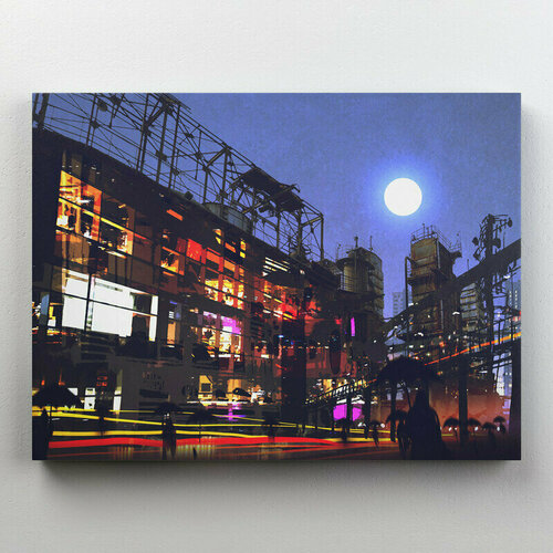 Интерьерная картина на холсте "Красочная световая иллюстрация города" размер 60x45 см