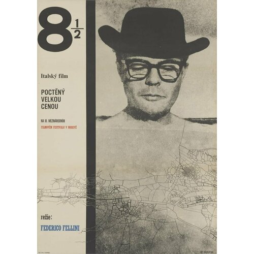 Плакат, постер на холсте Восемь с половиной (8, 1963г). Размер 60 х 84 см
