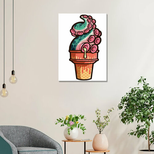 Интерьерная картина на холсте - Мороженое-осьминог на белом фоне арт 20х30