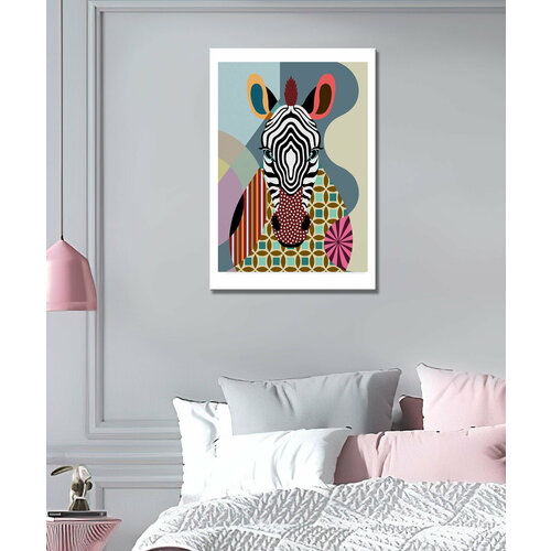 Картина - Зебра, зебра арт, полосатая зебра, зебра иллюстрация, зебра поп арт (3) 50х70