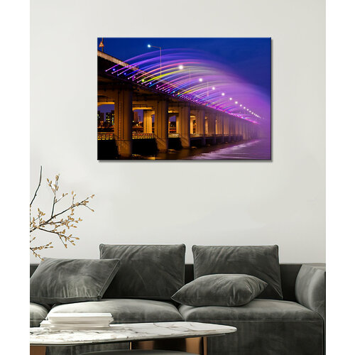 Картина/Картина на холсте для интерьера/Картина на стену/Картина для кухни/ - Южная Корея/Мост Фонтан Радуги (1) 30х40
