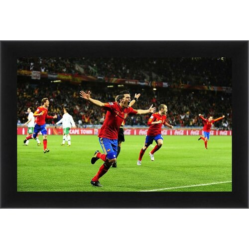 Плакат, постер на бумаге Испания на эмоциях после забитого мяча. Размер 21 х 30 см