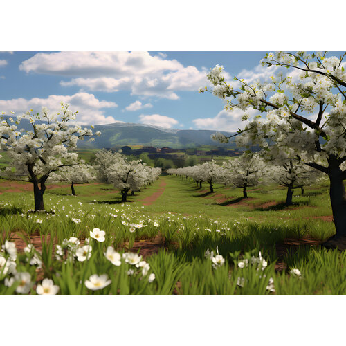 Постер - "Расцветающие яблоневые сады"на холсте / А4 / в тубусе без рамы