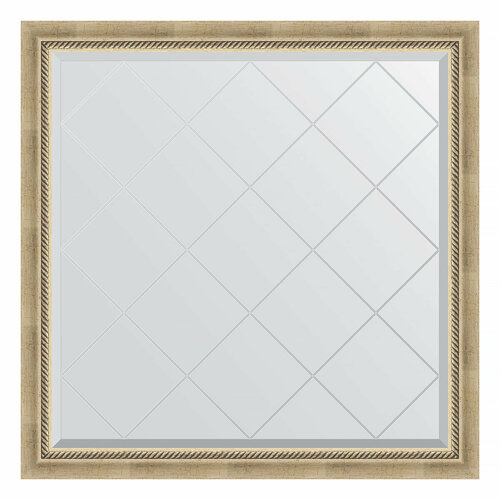 Зеркало настенное с гравировкой EVOFORM в багетной раме состаренное серебро с плетением, 103х103 см, для гостиной, прихожей и ванной комнаты, BY 4433