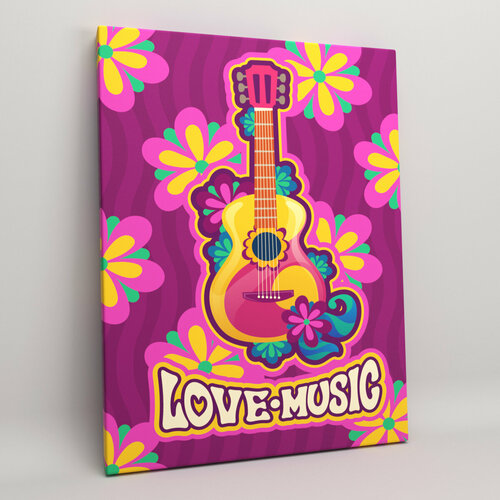Картина на холсте (интерьерный постер) "Музыка любви" хиппи - музыка, с деревянным подрамником, размер 45x60 см