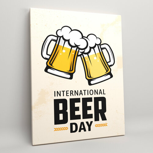 Картина на холсте (интерьерный постер) "Интернациональный день пива" для кухни, кафе и ресторанов, с деревянным подрамником, размер 45x60 см