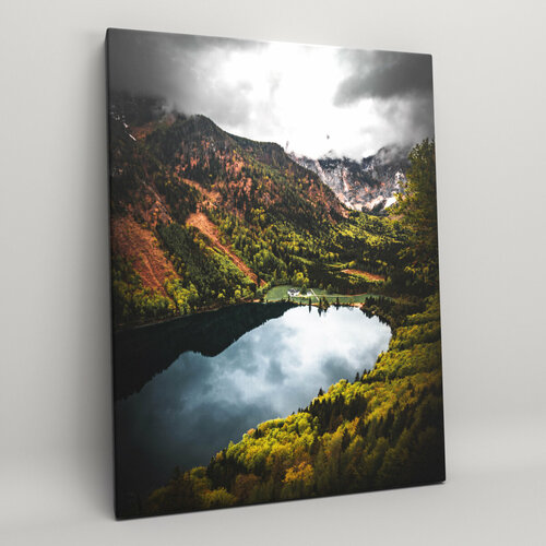 Картина на холсте (интерьерный постер) "Озеро в горах" природа и путешествия, с деревянным подрамником, размер 30x40 см