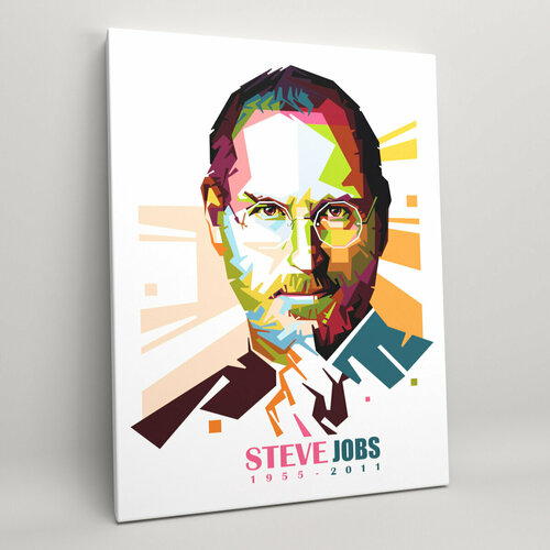 Картина на холсте (интерьерный постер) "Стив Джобс" в стиле поп арт, с деревянным подрамником, размер 45x60 см