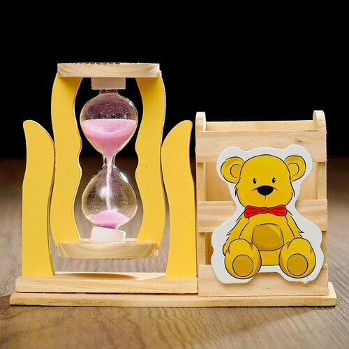 Песочные часы "Медвежонок", сувенирные, с карандашницей, 13.5 х 13.5 х 10 см, микс (комплект из 5 шт)