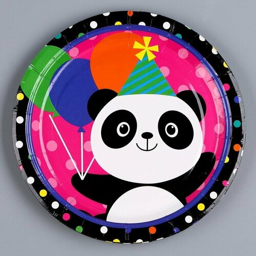 Тарелка бумажная «Панда с шариками», в наборе 6 шт. (комплект из 12 шт)