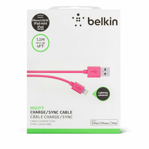 Кабель Belkin USB 8 pin Lightning для Apple iPhone 5 5S 5C SE 6 6 Plus 6S 7 8 8 Plus X (10) Xr Xs Xs Max 11 11 Pro 12 12 Mini 13 13 Pro Max SE 2022 14/iPad/iPod/AirPods 1.2 м Розовый (Pink)