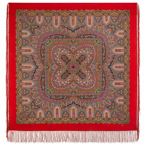 Платок Павловопосадская платочная мануфактура,125х125 см, розовый, коричневый