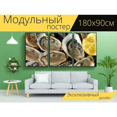 Модульный постер "Устрицы, каникулы, море" 180 x 90 см. для интерьера