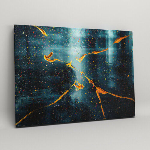 Картина на холсте (интерьерный постер) "Золотое отражение", абстракция, с деревянным подрамником, размер 40х30 см