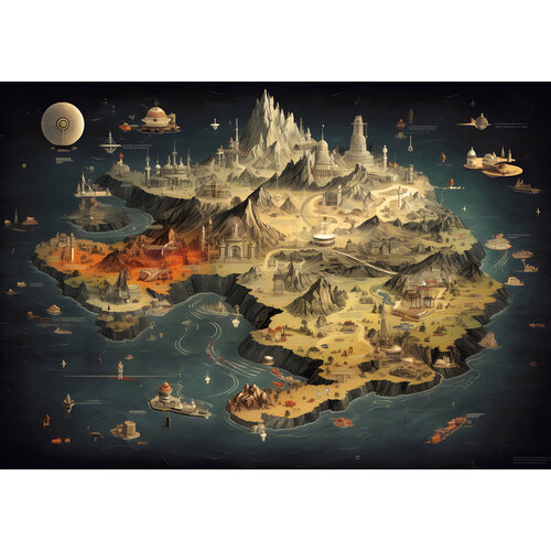 Постер - "Карта мира в стиле фантастики"на холсте/ А1 / в тубусе без рамы