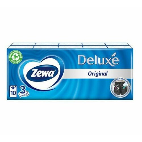 Zewa Платочки бумажные носовые Deluxe Original 3-х слойные, 10 шт в уп.