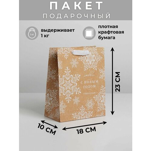 Пакет крафтовый подарочный «С Новым годом», 18 × 23 × 10 см