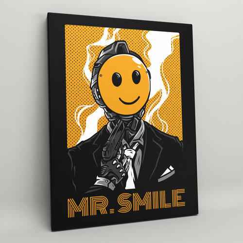 Картина на холсте (интерьерный постер) "Мистер Смайл" Игры - арт, с деревянным подрамником, размер 45x60 см