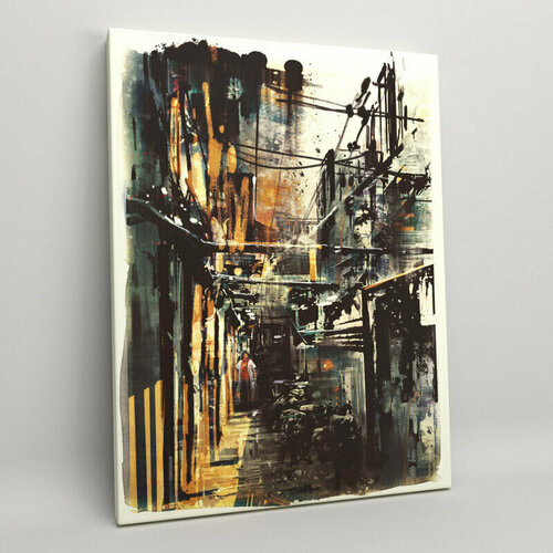 Картина на холсте (интерьерный постер) "Иллюстрация старого города гранж", с деревянным подрамником, размер 22x30 см
