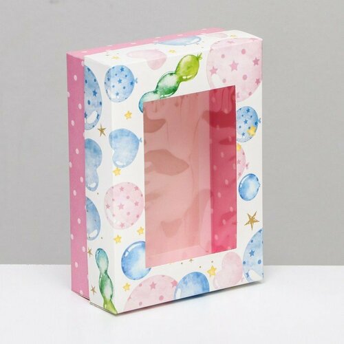 Коробка складная, с окном "Шары в день рождения" 21 х 15 х 7 см (комплект из 15 шт)