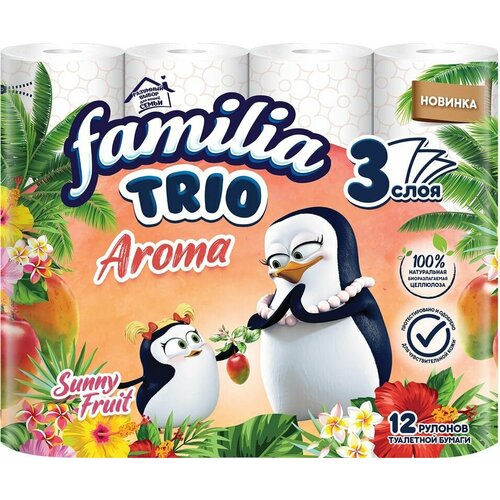 Туалетная бумага Familia Trio Sunny fruit 3 слоя 12 рулонов х2шт