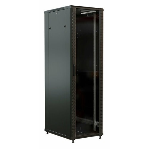 WRline Шкаф напольный 19-дюймовый, 37U, 1833x600x1000 мм , передняя стеклянная дверь со стальными перфорированными боковинами, задняя дверь сплошная, цвет черный (RAL 9004) (разобранный)