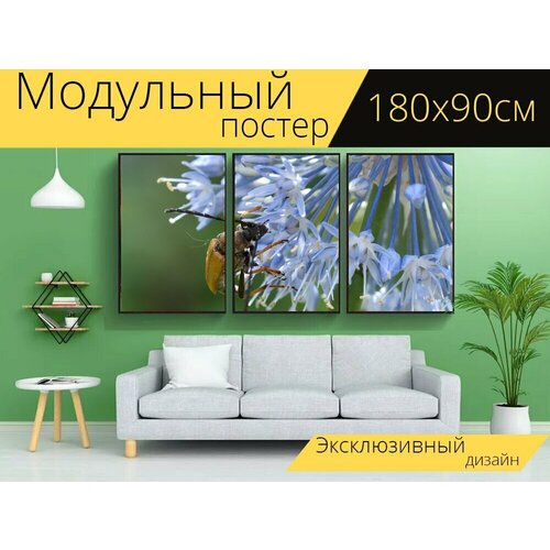 Модульный постер "Цветок, лук, жук" 180 x 90 см. для интерьера