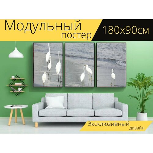 Модульный постер "Цапля, цапли, птицы" 180 x 90 см. для интерьера