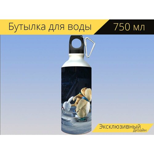 Бутылка фляга для воды "Сочи, олимпийский символ, игрушки" 750 мл. с карабином и принтом