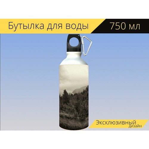 Бутылка фляга для воды "Мистический, фото, чернобелый" 750 мл. с карабином и принтом