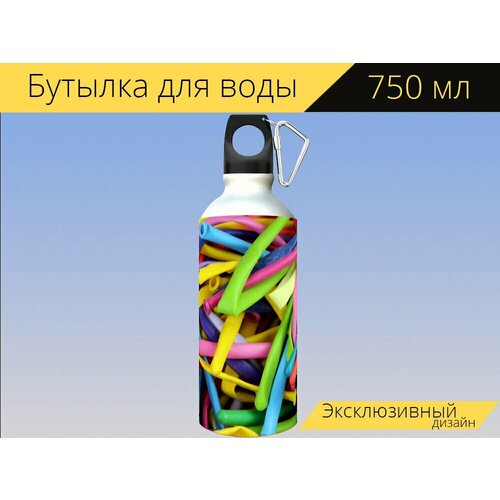 Бутылка фляга для воды "Воздушные шары, красочные, фон" 750 мл. с карабином и принтом