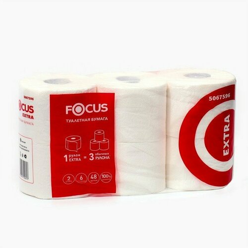 Туалетная бумага Focus Extra, 2 слоя, 6 рулонов (комплект из 3 шт)