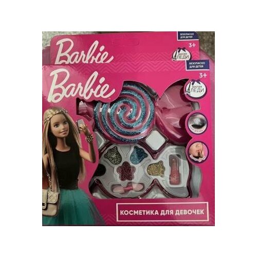 Косметика для девочек Барби тени с блестками, помады, аппликатор Милая Леди 1601X113-R-BAR