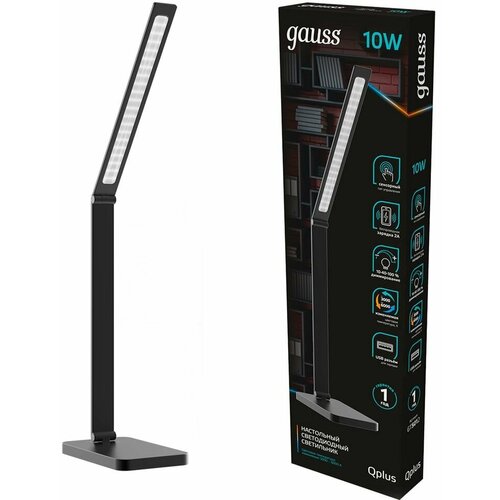 Светильник настольный Gauss Qplus GTL501 10W 600lm 3000-6000K 170-265V черный диммируемый Qi USB LED х2шт