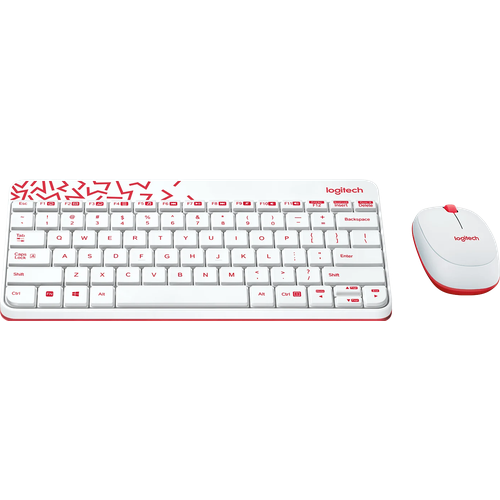 Комплект клавиатура + мышь Logitech MK240 Nano, white/red, только английская